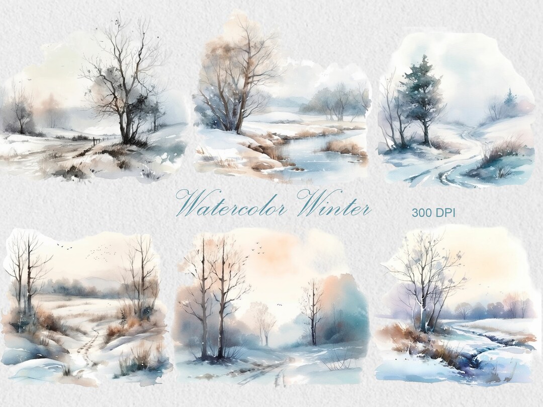 Watercolor Winter Clipart Commercial Use Winter Landscape - Etsy