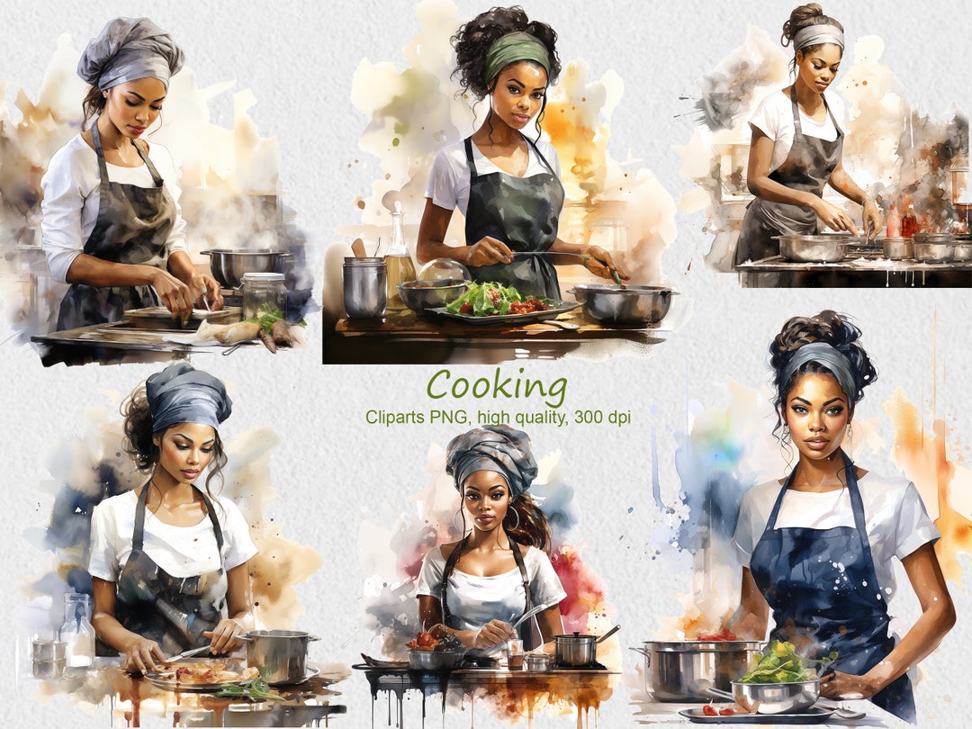 Cooking Clipart, Watercolor Woman Working in Kitchen PNG Commercial Use ...