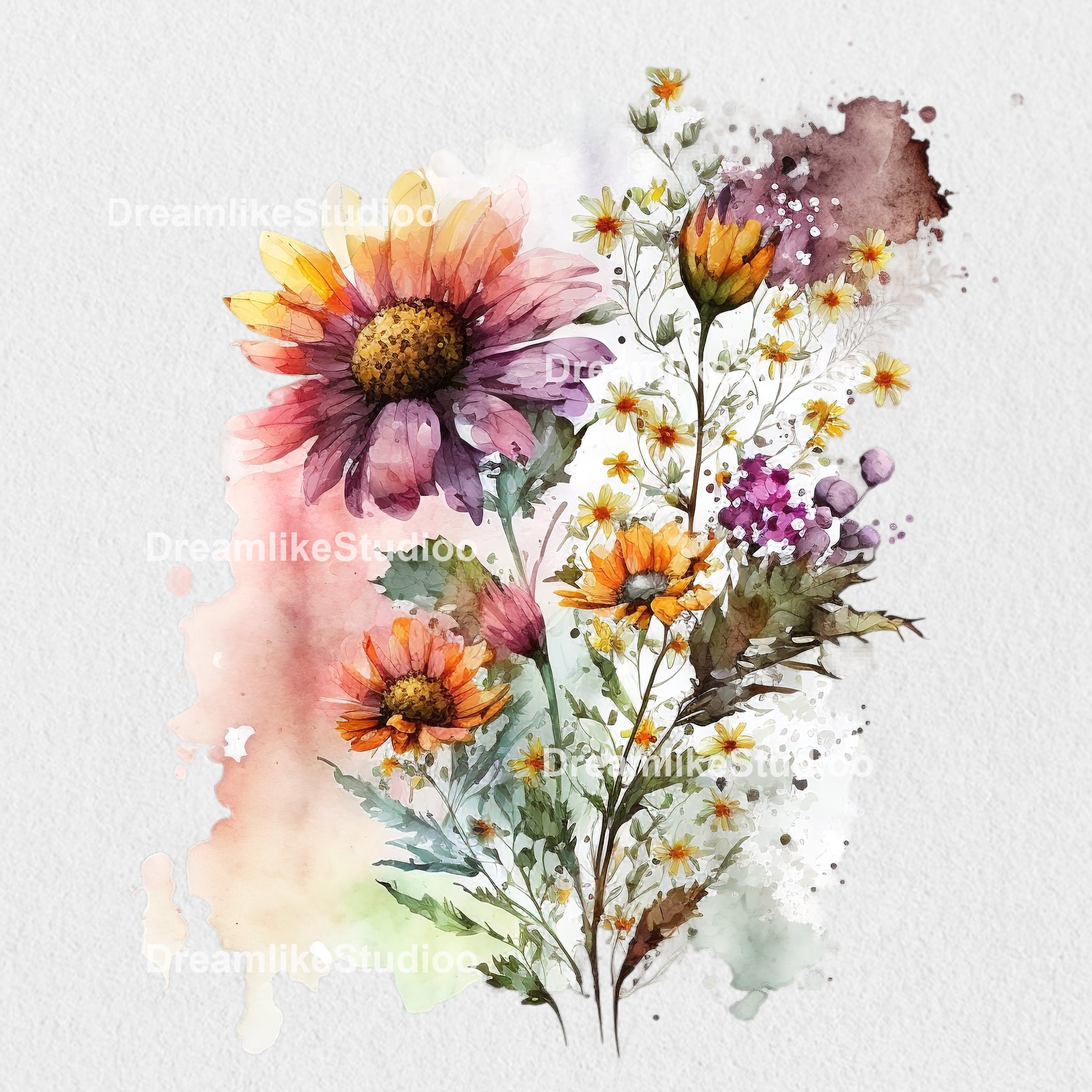 Watercolor Wild Flowers Clipart Commercial Use - Etsy