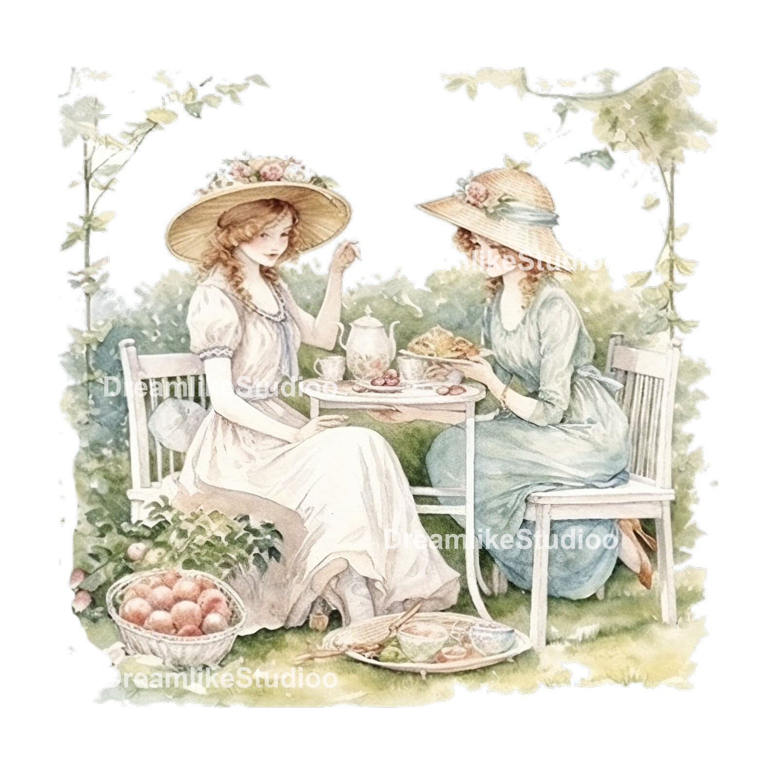 Garden Tea Party Clipart, Watercolor Tea Party PNG, Commercial Clipart ...