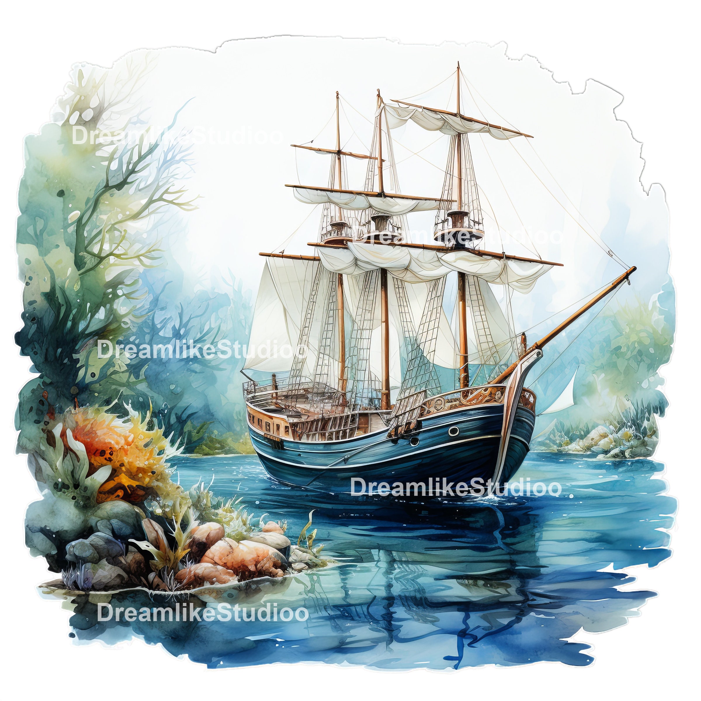 Watercolor Sailboat Clipart, Commercial Use Sailing Scene Clipart ...