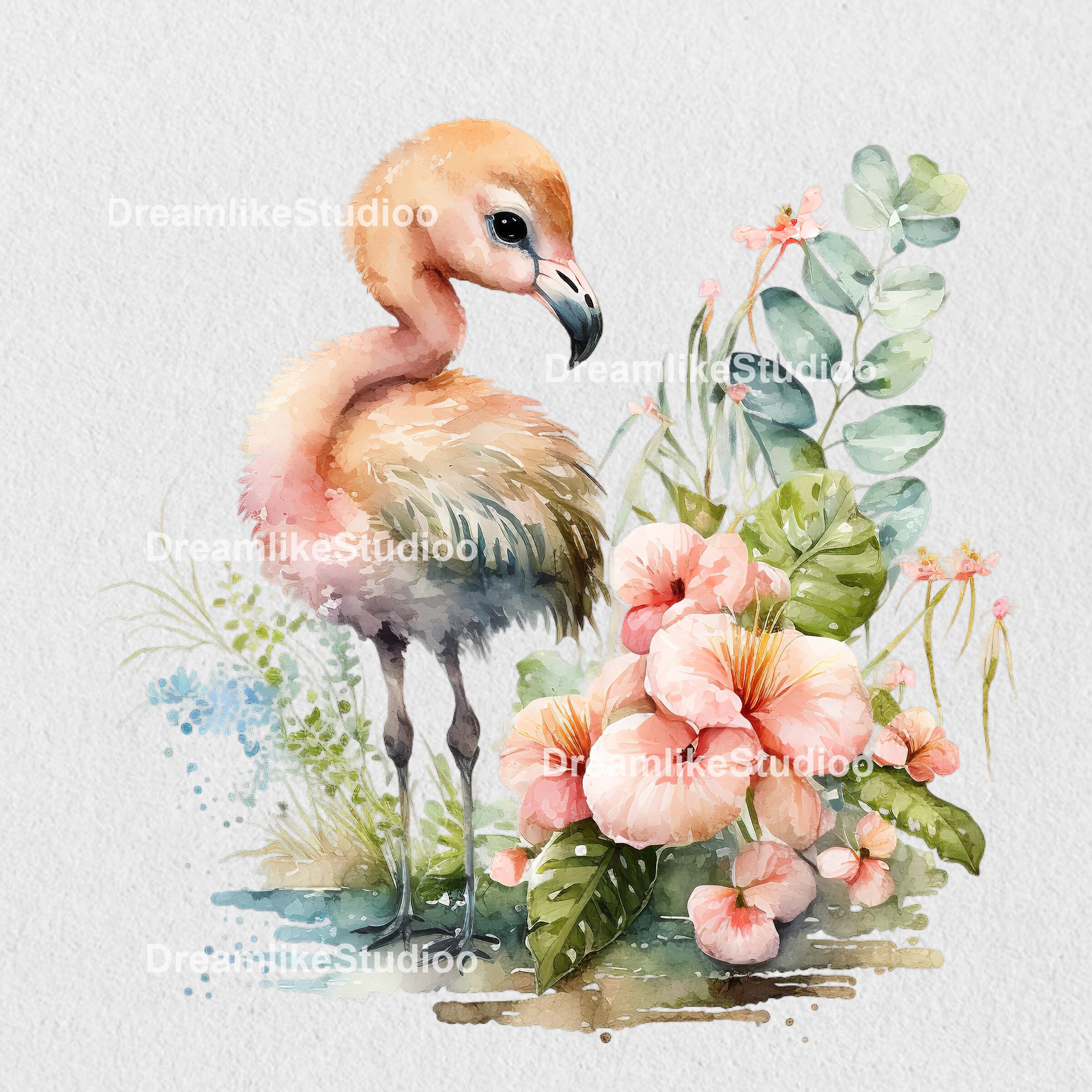 Watercolor Cute Flamingo Clipart, Birds Clipart, Digital Watercolor ...