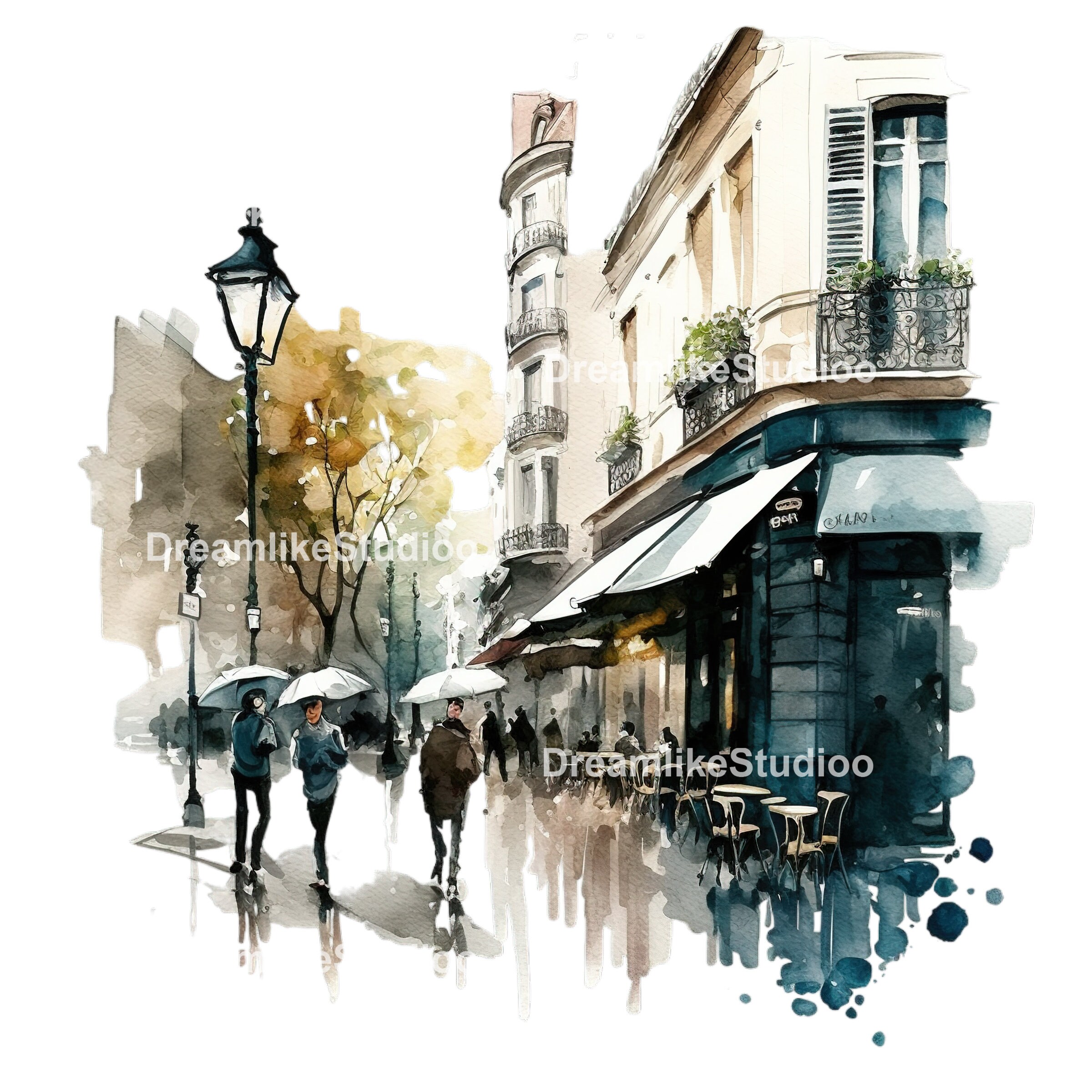 Watercolor Paris Rainy Day Clipart, Cute Watercolor Paris Scenes PNG ...
