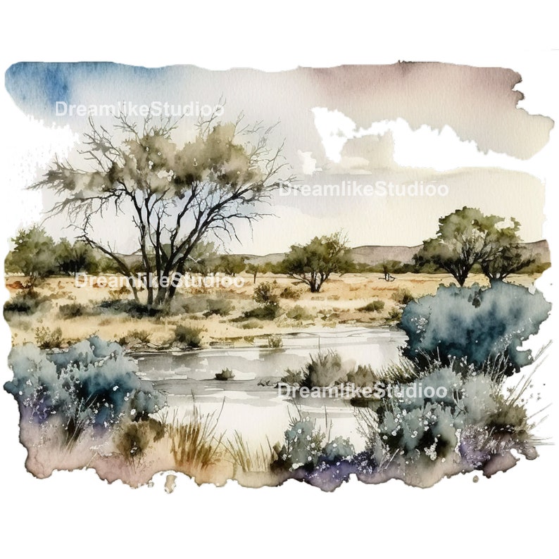 Watercolor Texas Landscape Clipart, Commercial Use PNG - Etsy