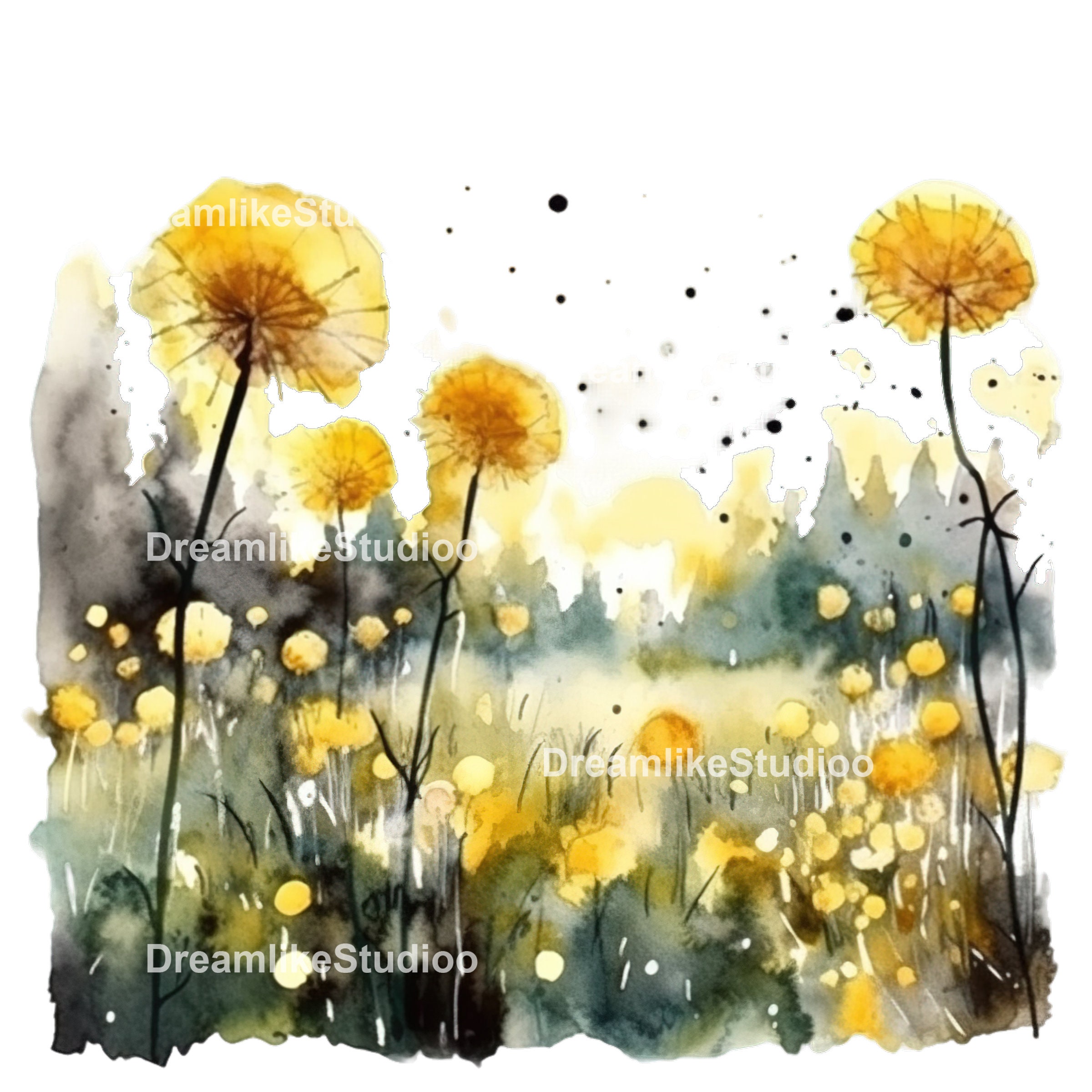 Watercolor Dandelions Clipart, Dandelions Scene PNG, Commercial Use ...