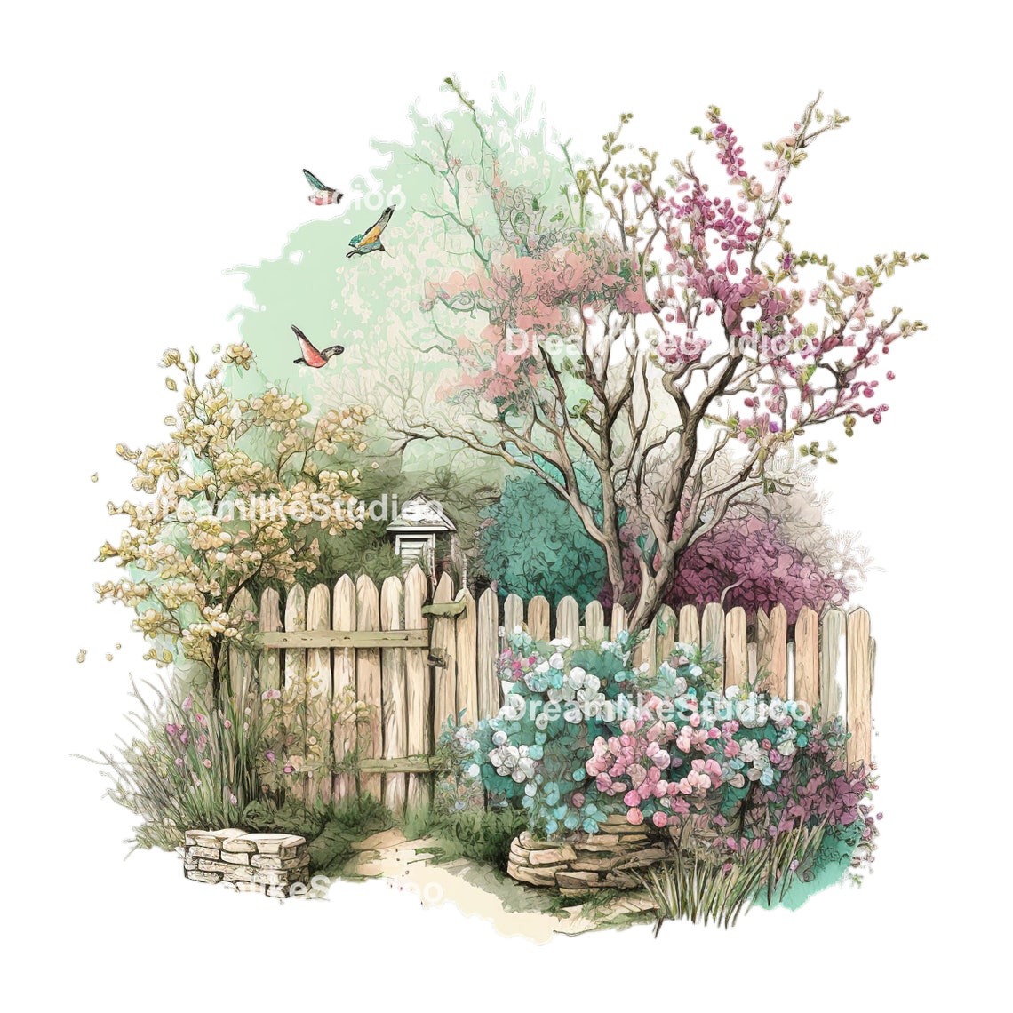 Watercolor Backyard Garden Clipart Spring Garden PNG - Etsy