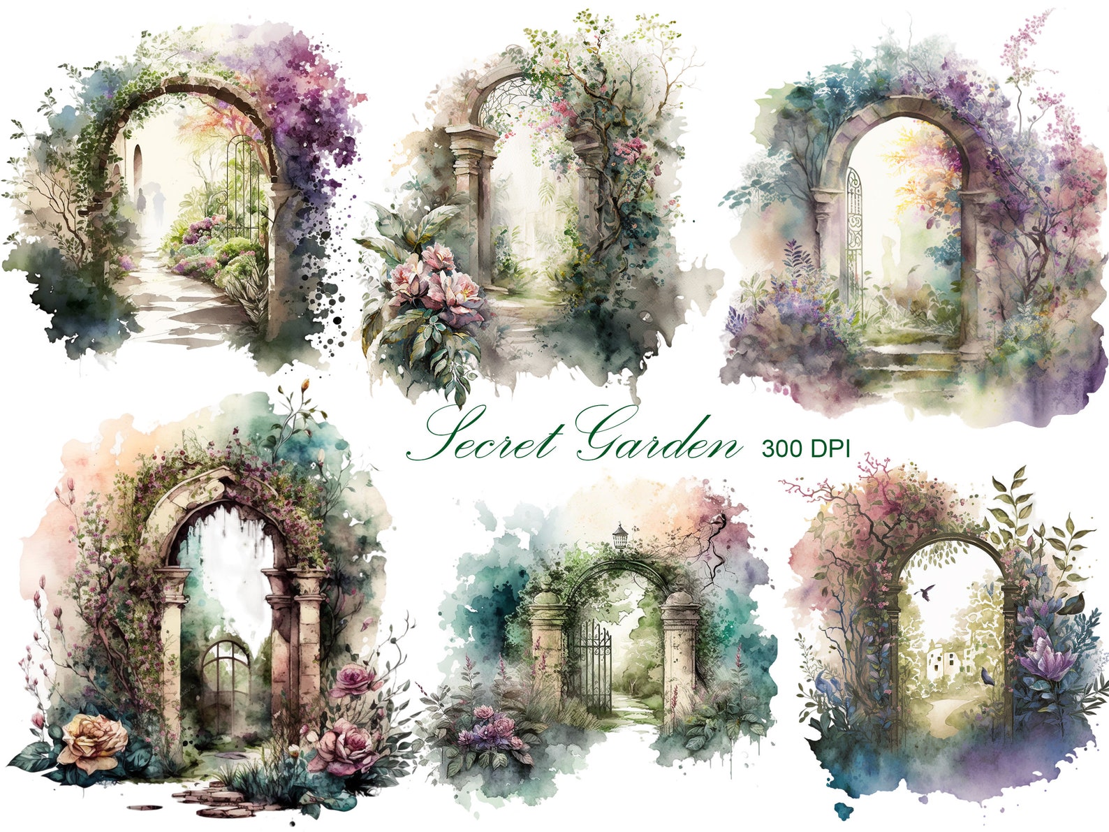 Watercolor Secret Garden Scenes Commercial Use Clipart - Etsy
