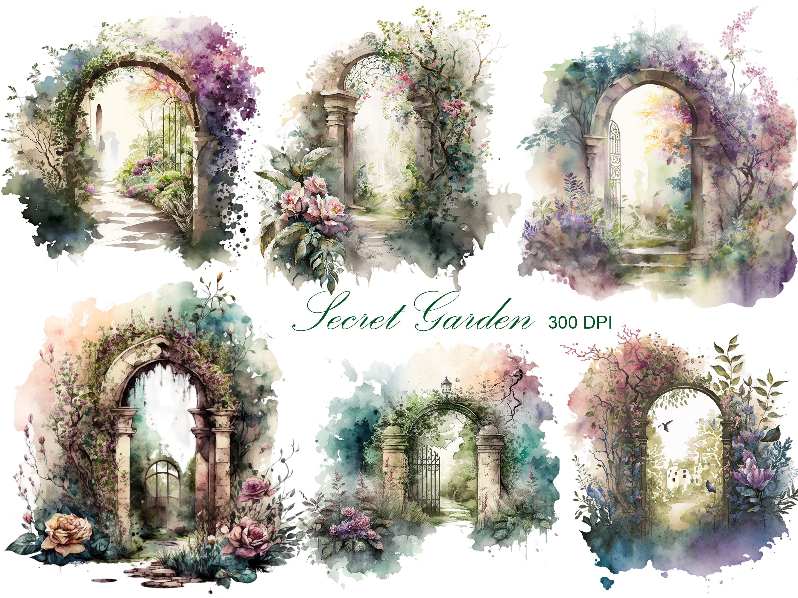 Watercolor Secret Garden Scenes Commercial Use Clipart - Etsy