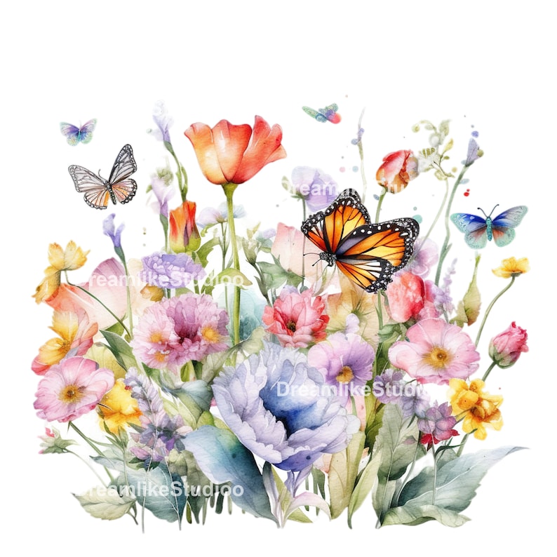 Watercolor Butterflies and Flowers Clipart Commercial Use - Etsy