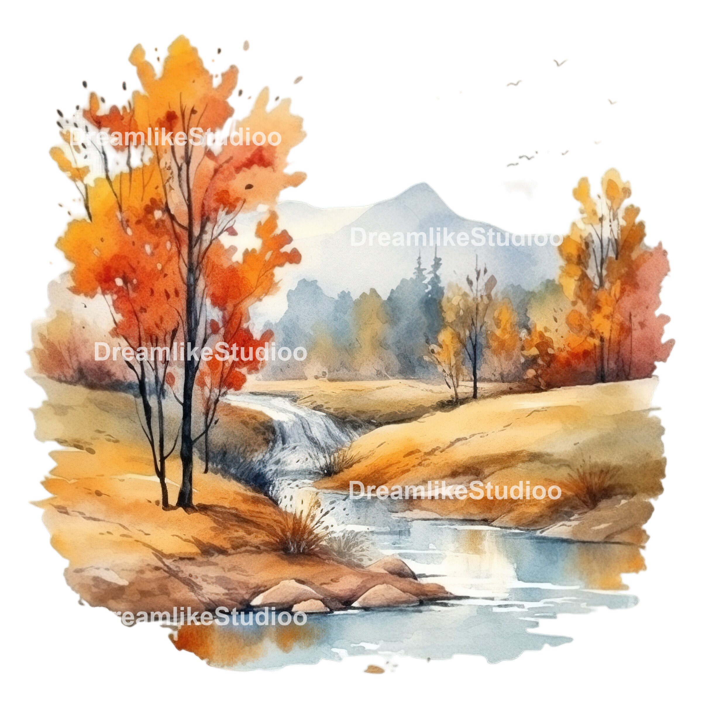 Watercolor Fall Clipart Commercial Use Autumn Landscapes - Etsy