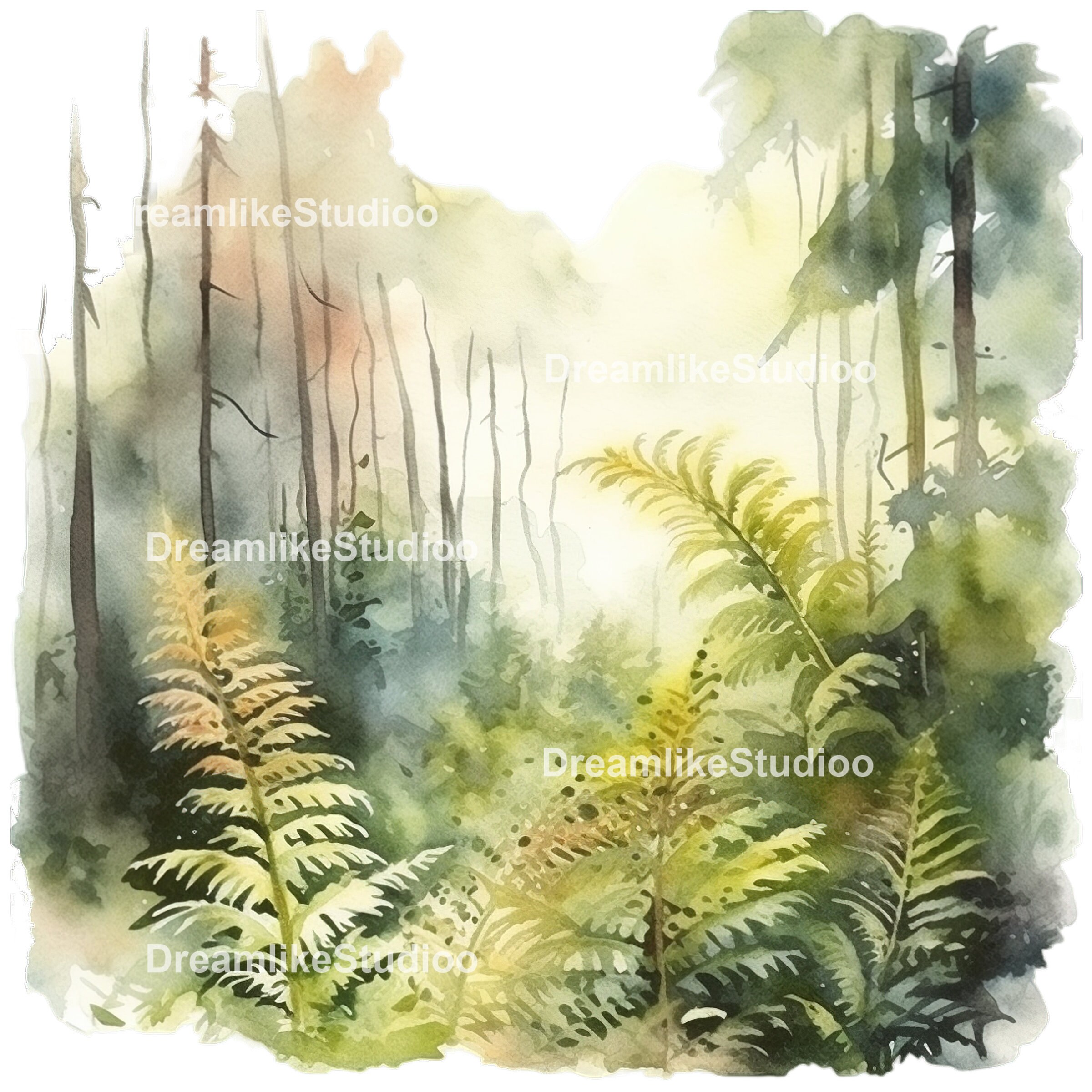 Watercolor Fern Forest Clipart Commercial Use Fern PNG - Etsy