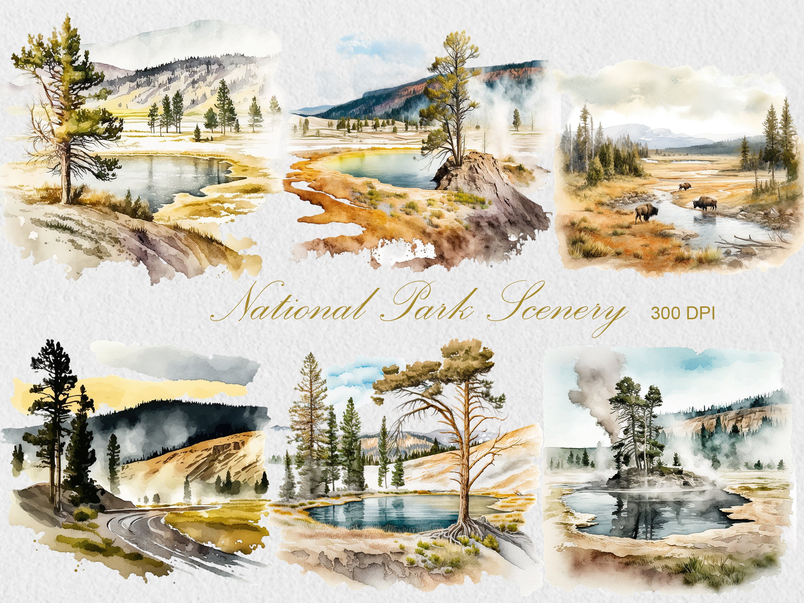 Watercolor National Park Clipart, Commercial Use Clipart PNG, Nature - Etsy
