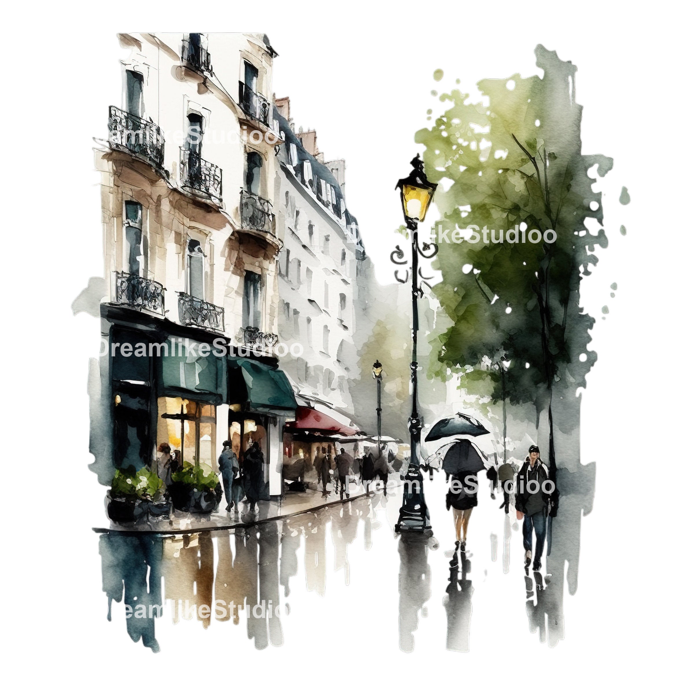 Watercolor Paris Rainy Day Clipart, Cute Watercolor Paris Scenes PNG ...