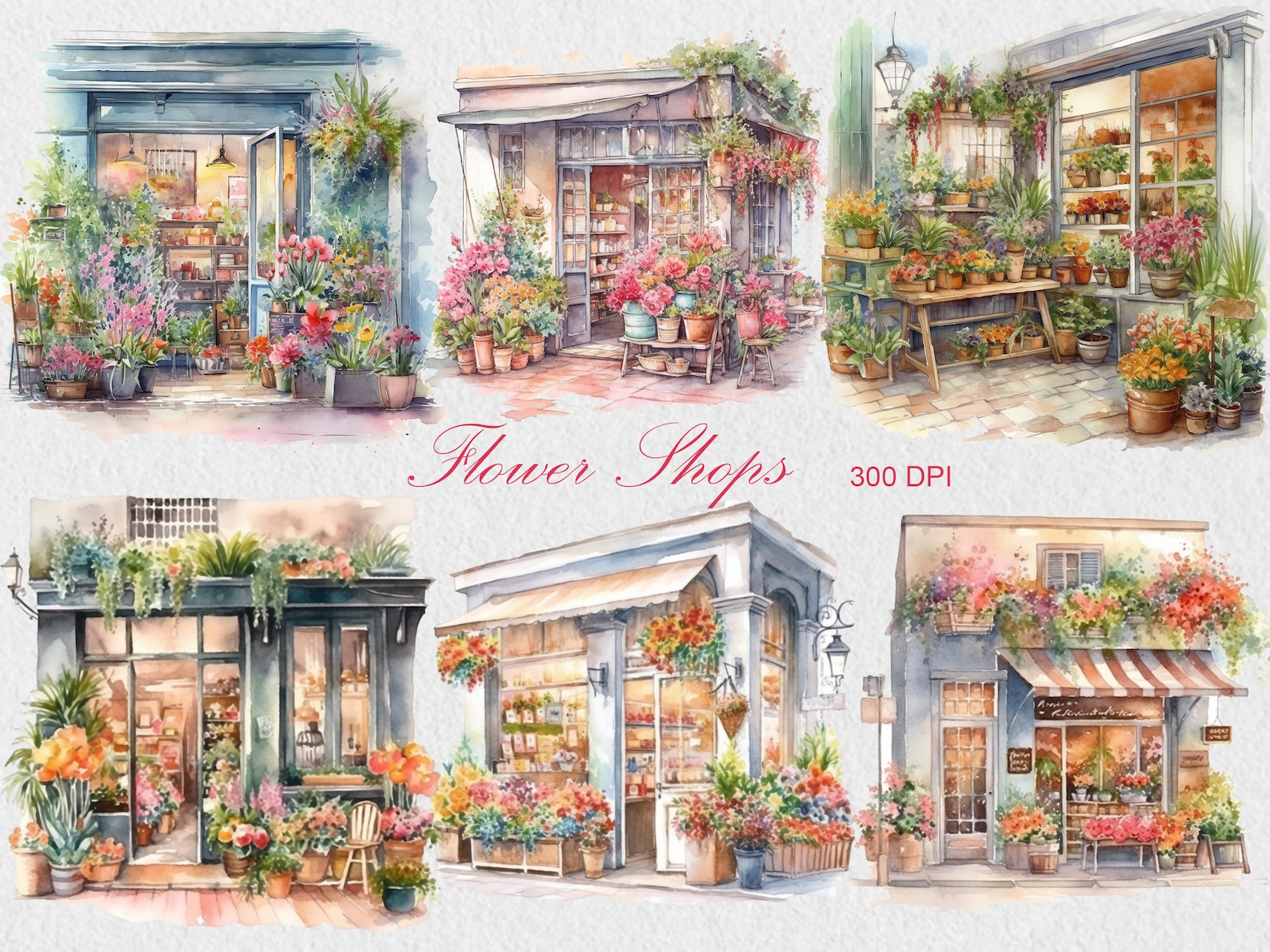 Flower Shop Clipart Watercolor, Commercial Use Clipart, Scrapbooking ...