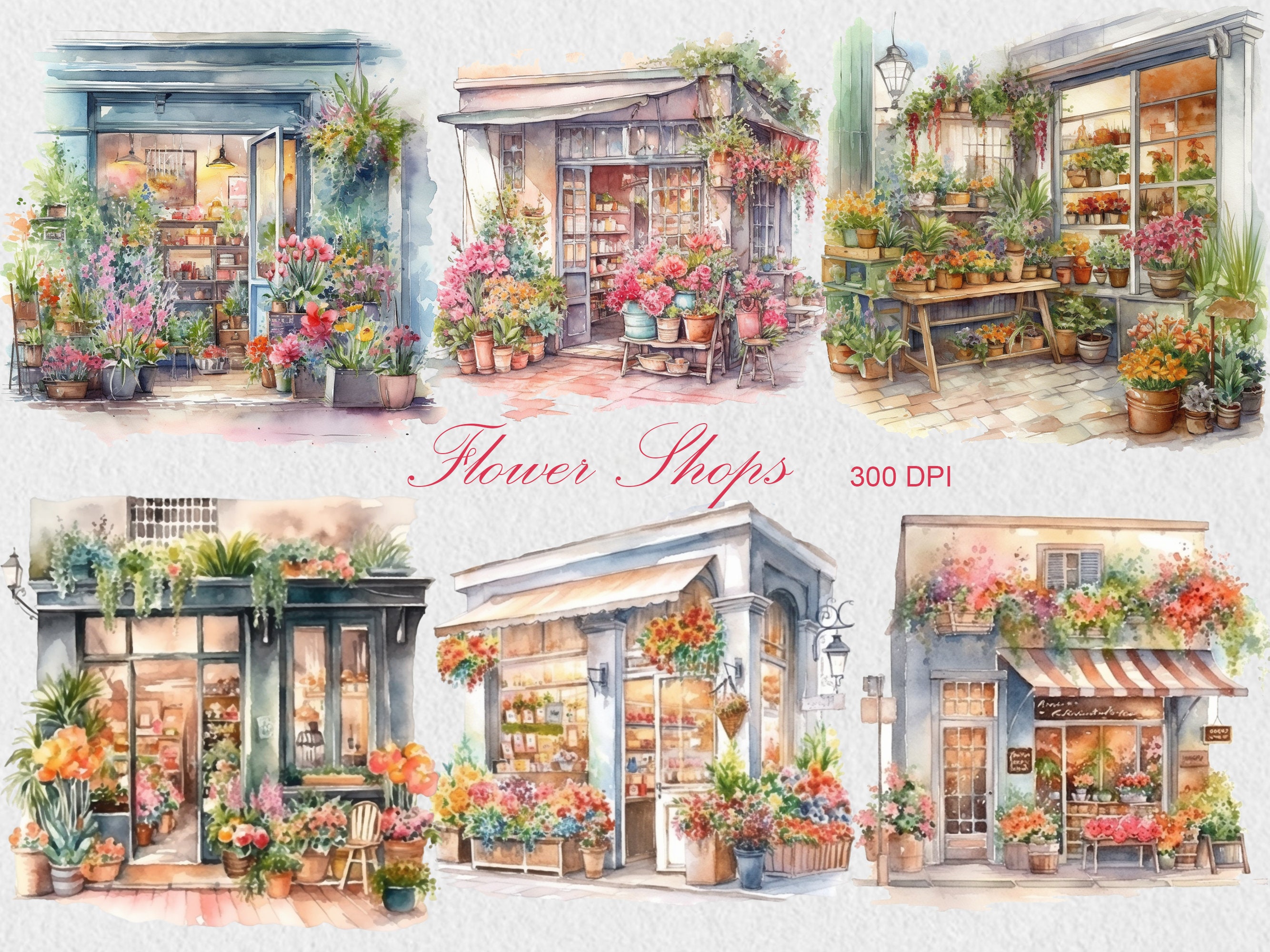 Flower Shop Clipart Watercolor, Commercial Use Clipart, Scrapbooking ...