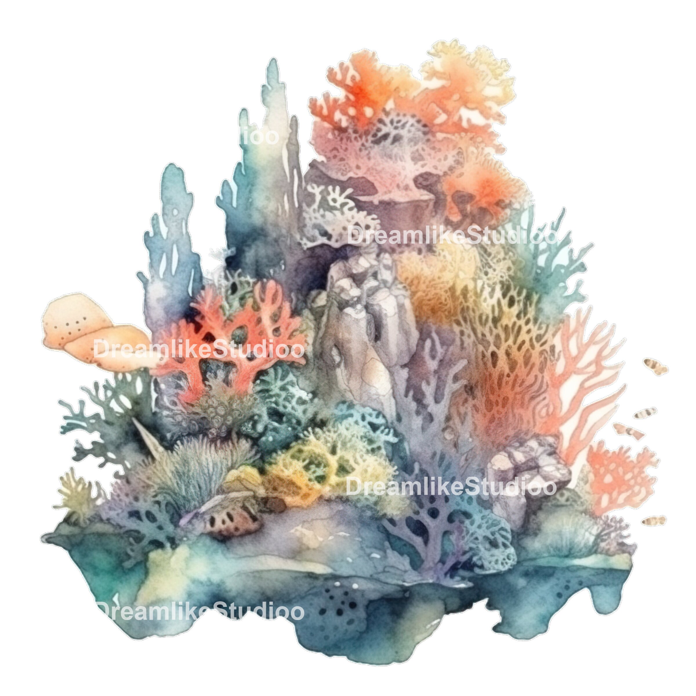 Watercolor Coral Reef Clipart Commercial Use Clipart PNG - Etsy