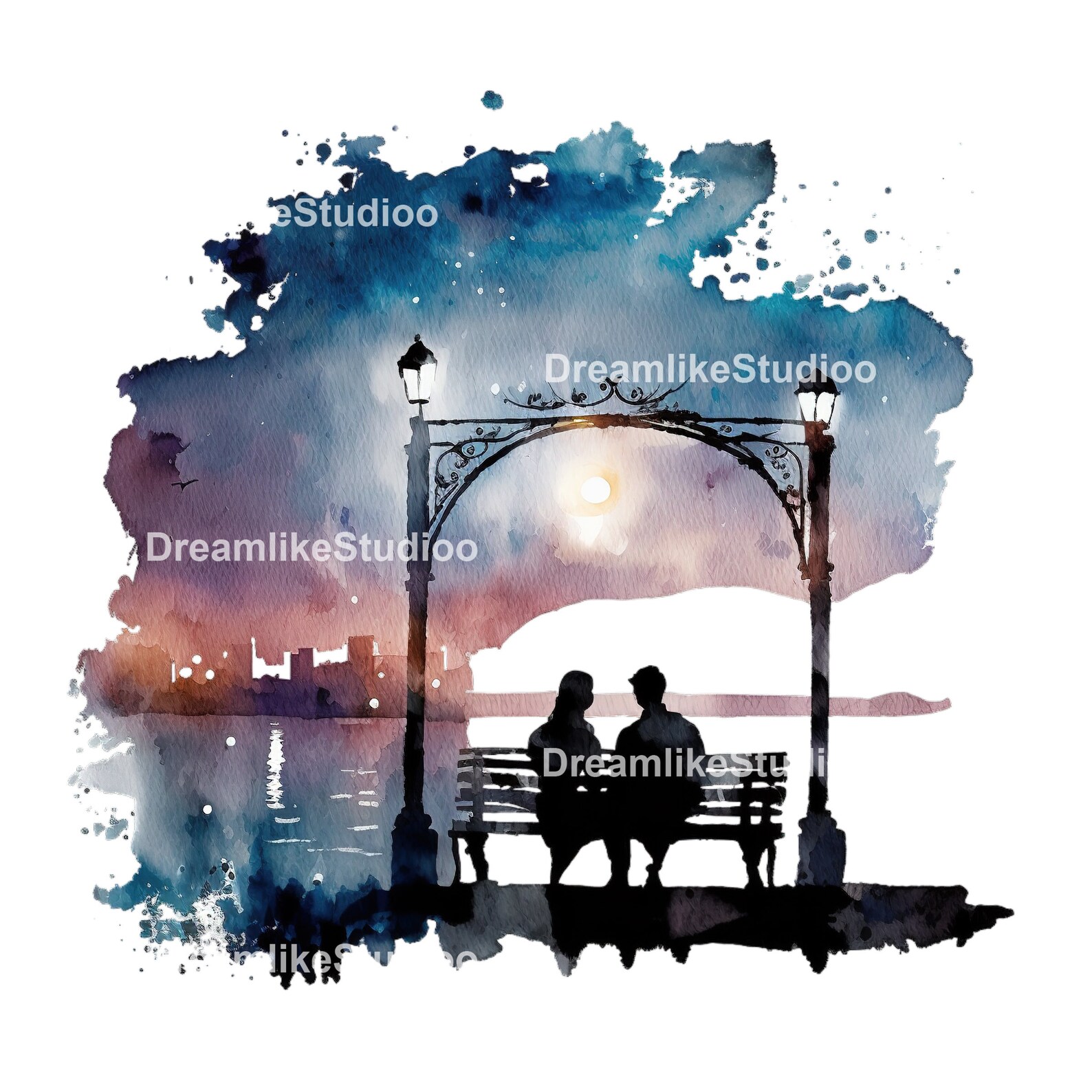Romantic Night Scenery PNG, Commercial Clipart, Wall Art Print. - Etsy