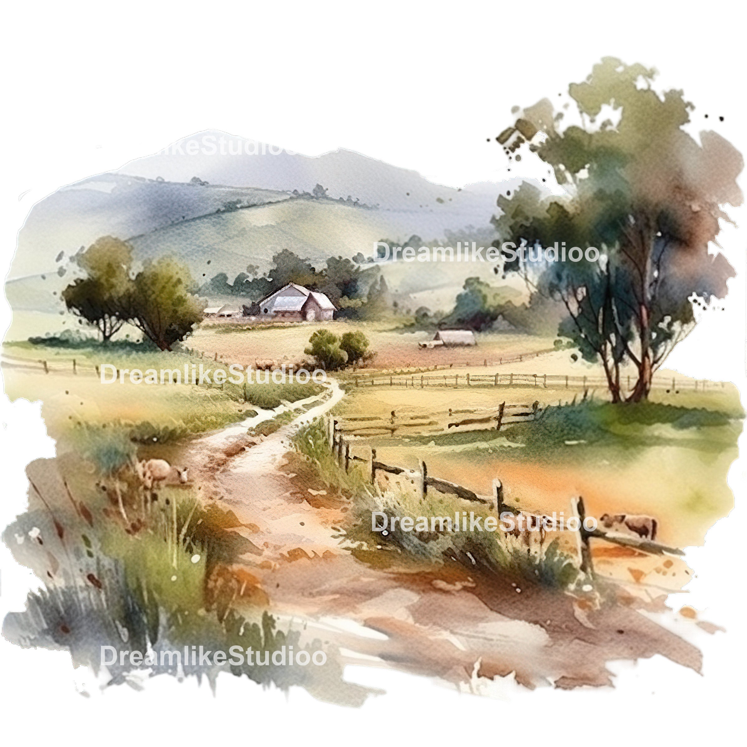 Watercolor Ranch Landscapes Clipart Western Landscape Scenes - Etsy