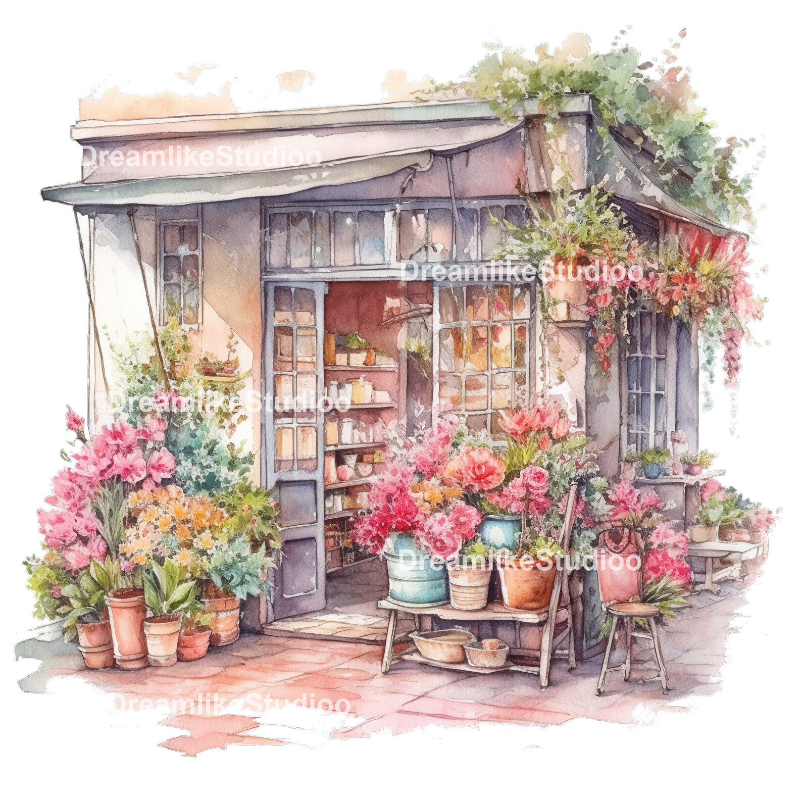 Flower Shop Clipart Watercolor, Commercial Use Clipart, Scrapbooking ...