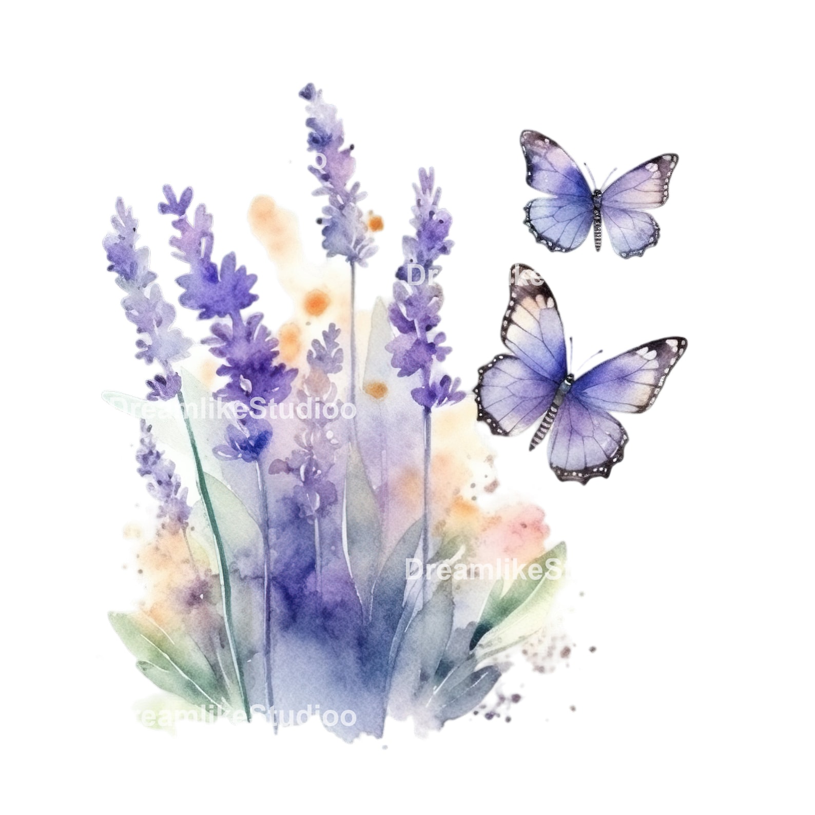 Watercolor Lavender Butterflies Clipart, Commercial Use Clipart, Floral ...