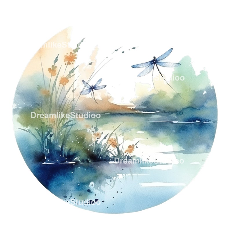 Watercolor Dragonfly Clipart, Commercial Use Clipart, Dragonflies Scene ...