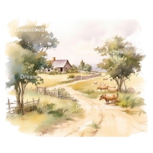 Watercolor Ranch Landscapes Clipart Western Landscape Scenes - Etsy
