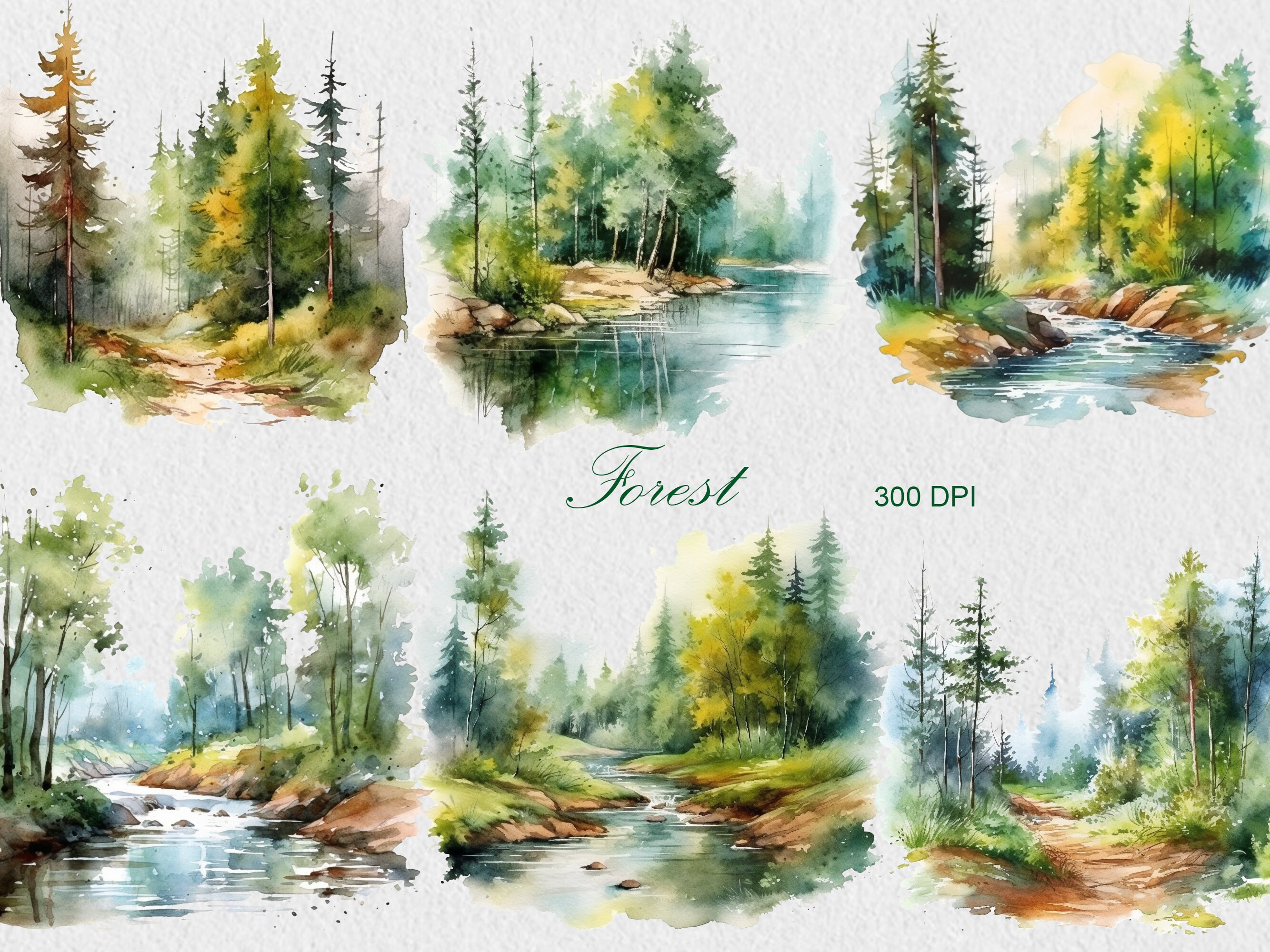 Watercolor Forest Clipart, Commercial Use Forest PNG, Coniferous Forest ...