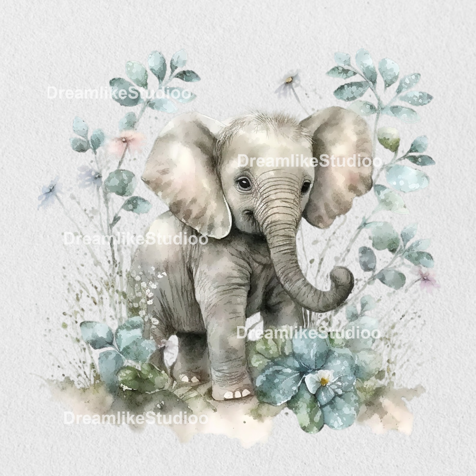 Watercolor Cute Baby Elephants Clipart, Commercial Use Jungle Animals ...