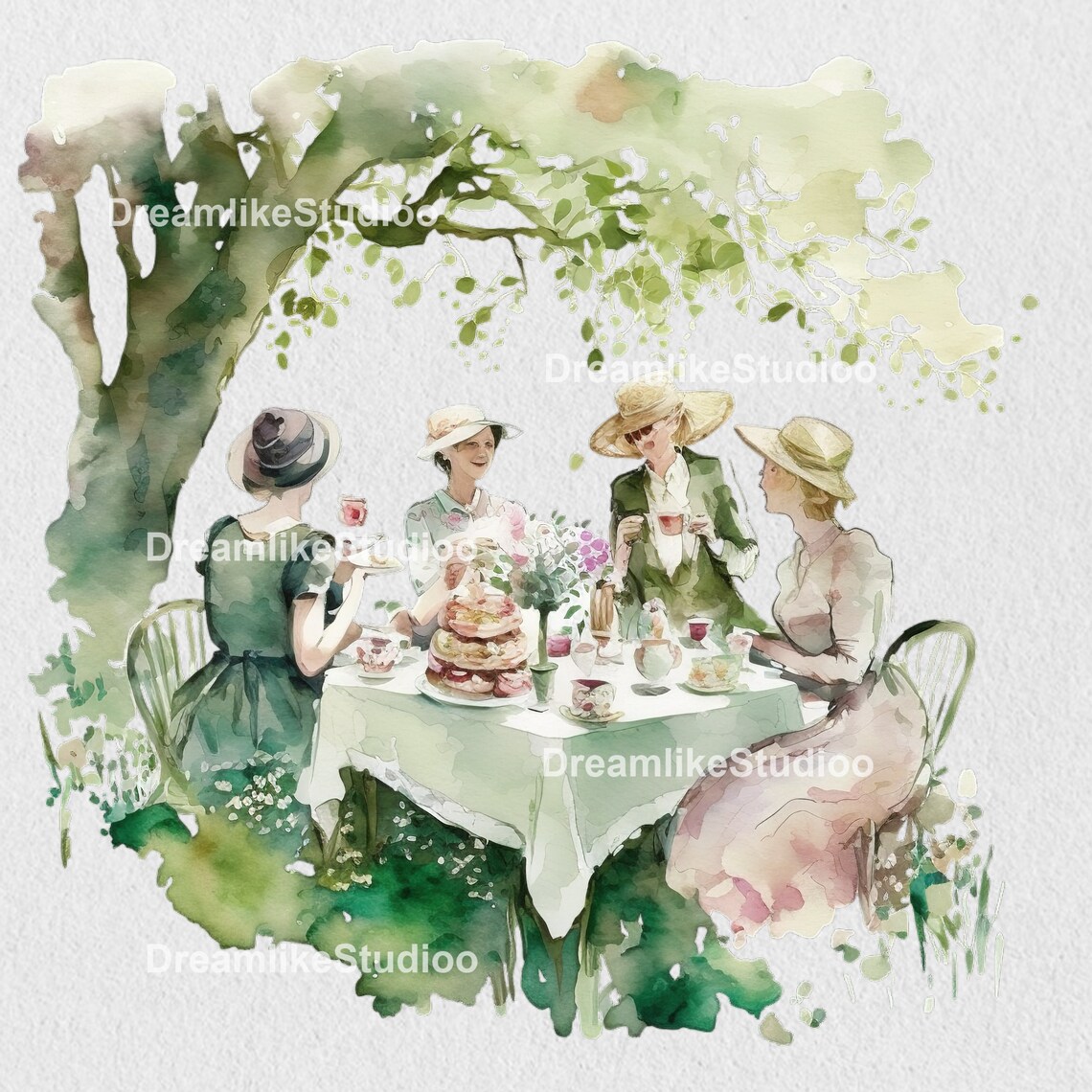 Watercolor Garden Tea Party Scenes PNG Commercial Clipart - Etsy