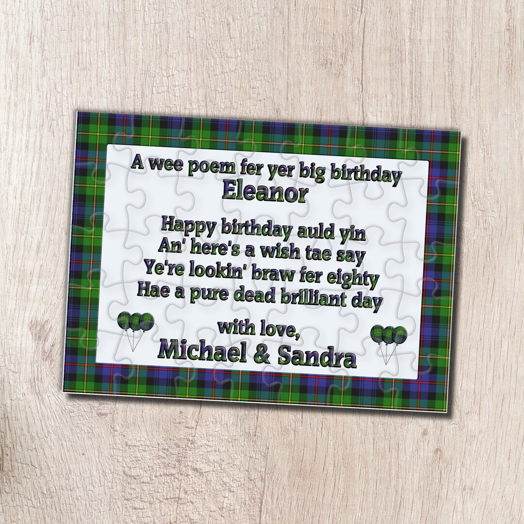Scottish Happy 80th Birthday Poem 35-piece Jigsaw Personalised Scottish ...
