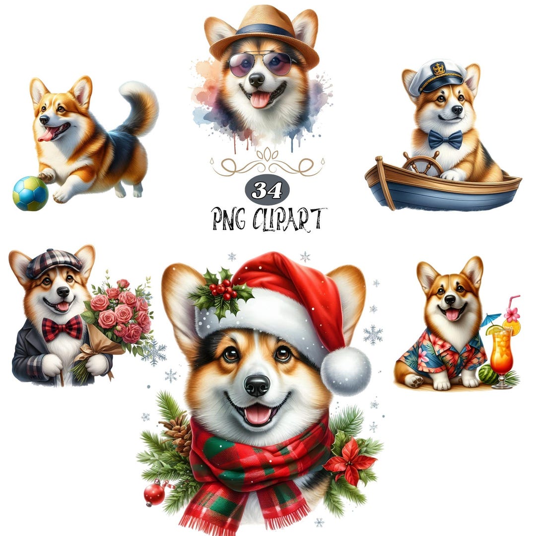 Pembroke Welsh Corgi Clipart, Watercolor Dog Clipart, Pembroke Welsh ...