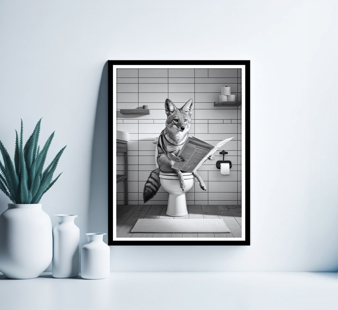 Side Striped Jackal Wall Art, Funny Bathroom Print, Toilet Poster ...