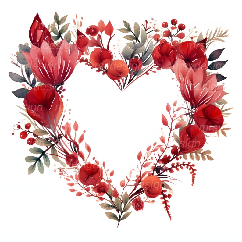 Floral Red Heart Frame Clipart, Flowers Clipart, High Quality PNG ...
