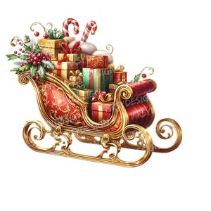 Santa’s Sleigh Clipart PNG, Christmas Decor, Holiday Sleigh Clipart ...