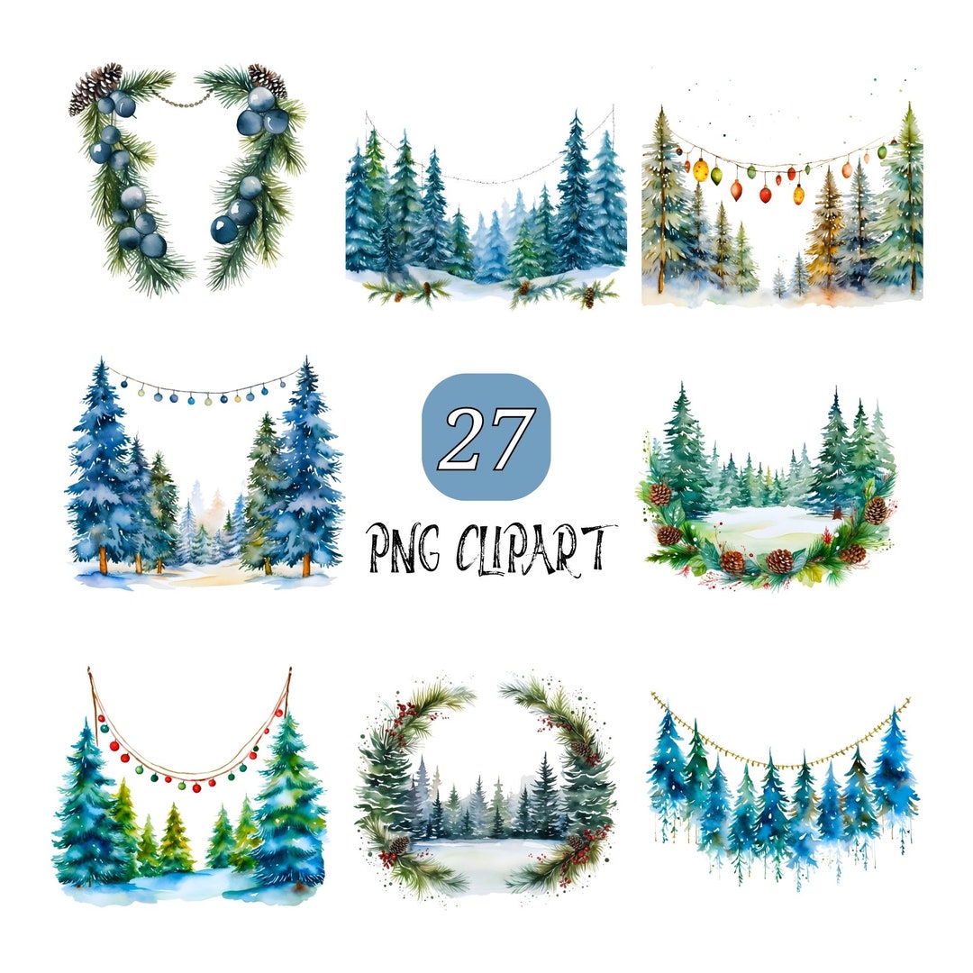 Watercolor Winter Forest Clipart, Garlands Png, Winter Woodland Clipart ...