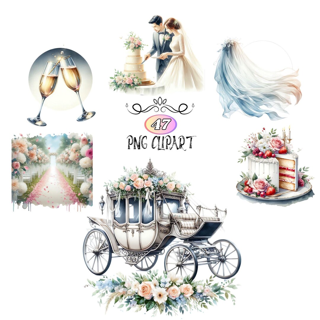 47 Wedding Clipart Bundle, Floral Wedding Graphics, Wedding PNG Clipart ...