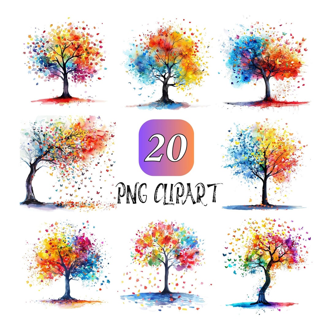 22 Colorful Tree Watercolor Clipart, Tree Clipart, High Quality PNG ...