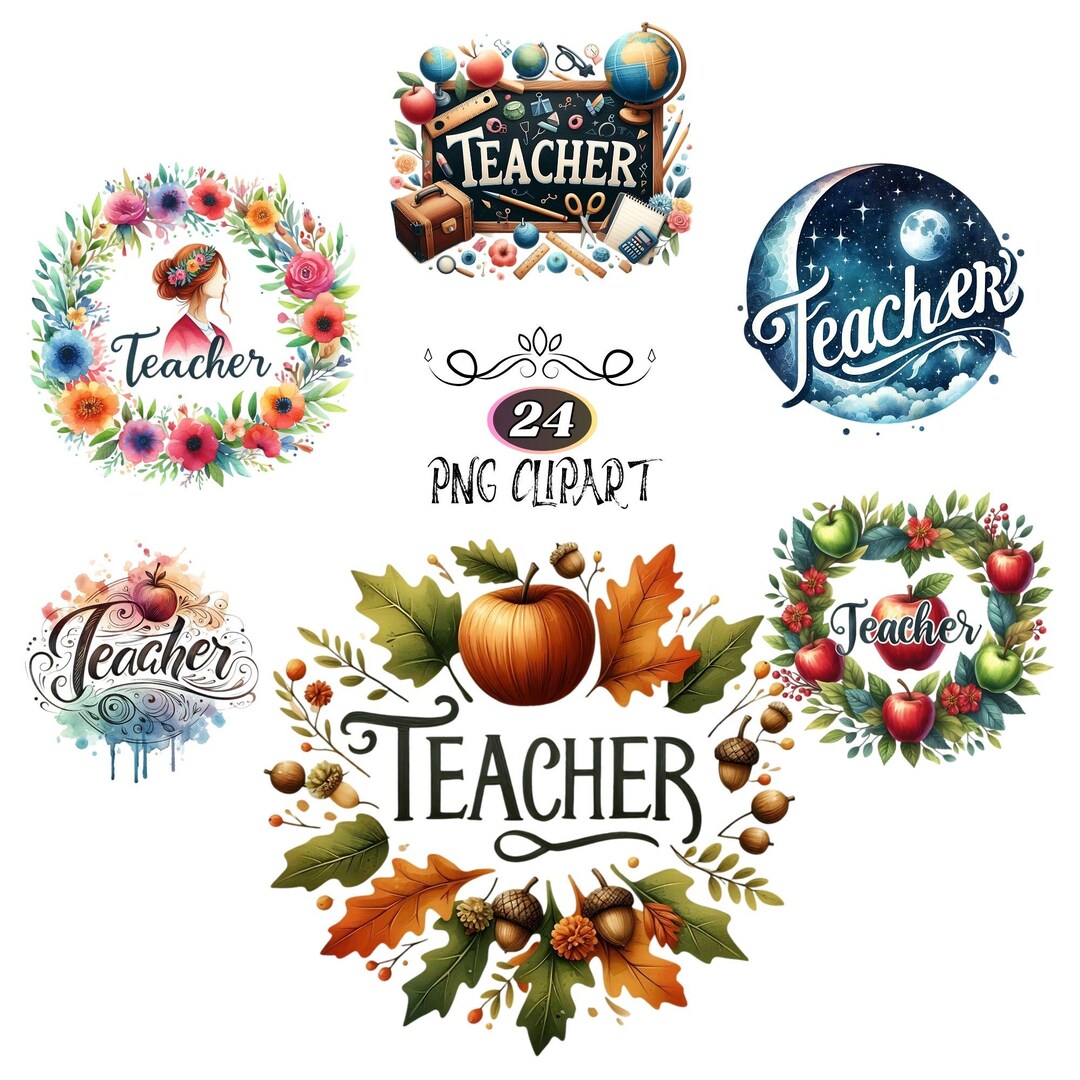 24 Watercolor Teacher Clipart Bundle, Teacher Sublimation, School ...