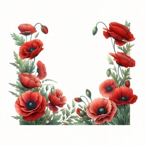 Vintage Poppy Frame Clipart, Watercolor Red Poppy Border, Classic ...