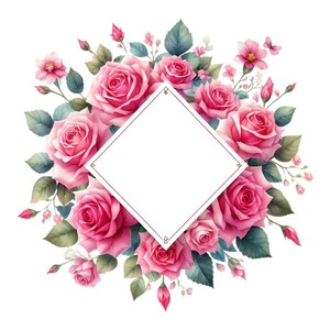 Watercolor Pink Rose Frame Clipart, Floral Clipart, Wedding Card Design ...