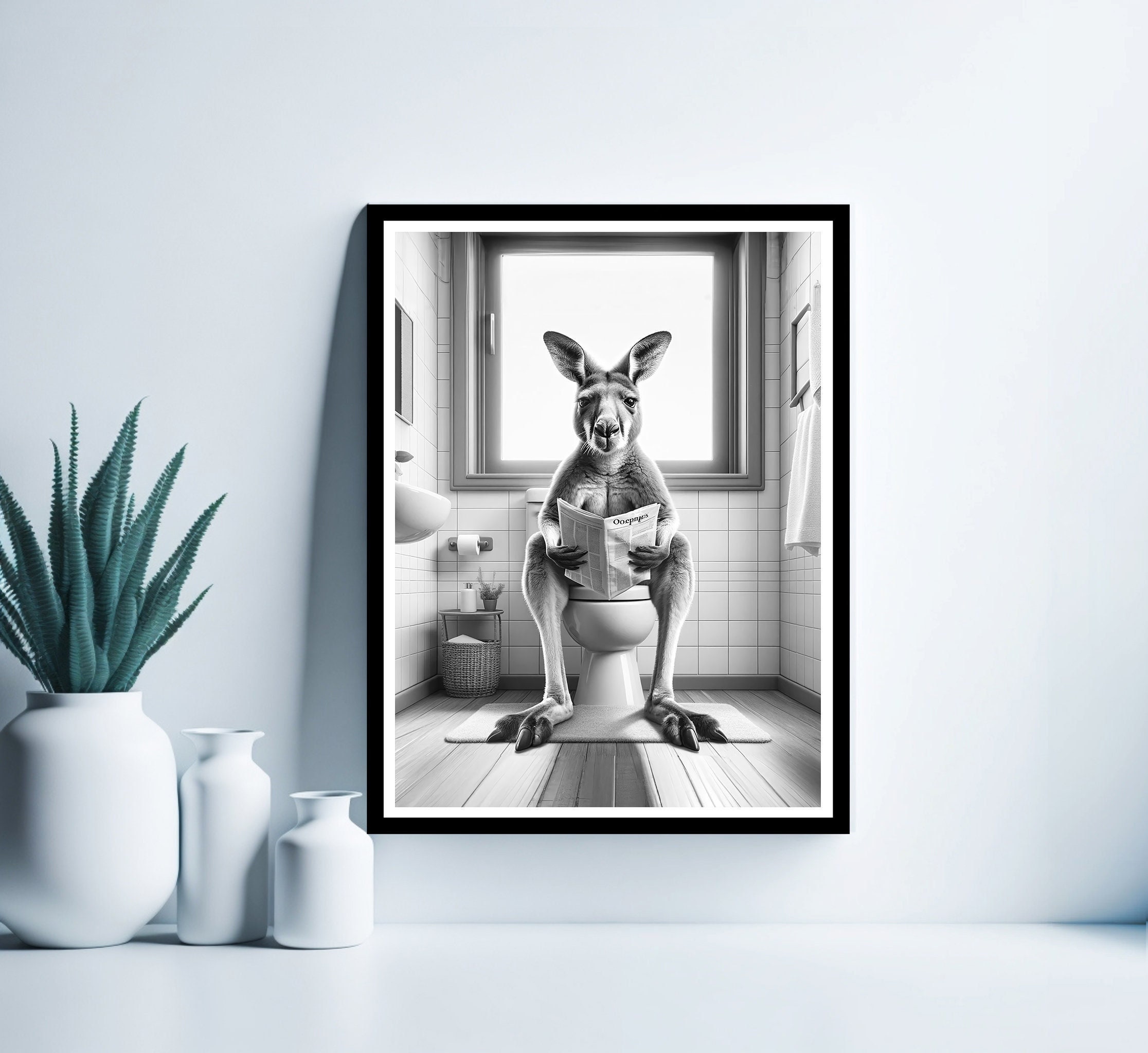 Kangaroo Wall Art, Funny Bathroom Print, Toilet Poster, Kangaroo in ...