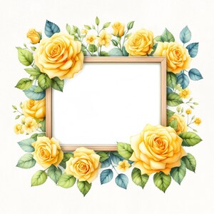 Watercolor Rose Frame Clipart, Yellow Floral Clipart, Flowers Clipart ...