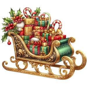 Santa’s Sleigh Clipart PNG, Christmas Decor, Holiday Sleigh Clipart ...
