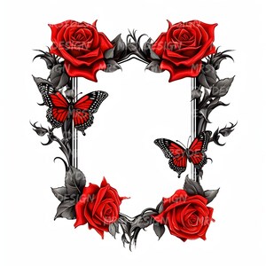 Frame Flower Clipart, Black Frame Png, Red Rose Clipart, Commercial Use ...