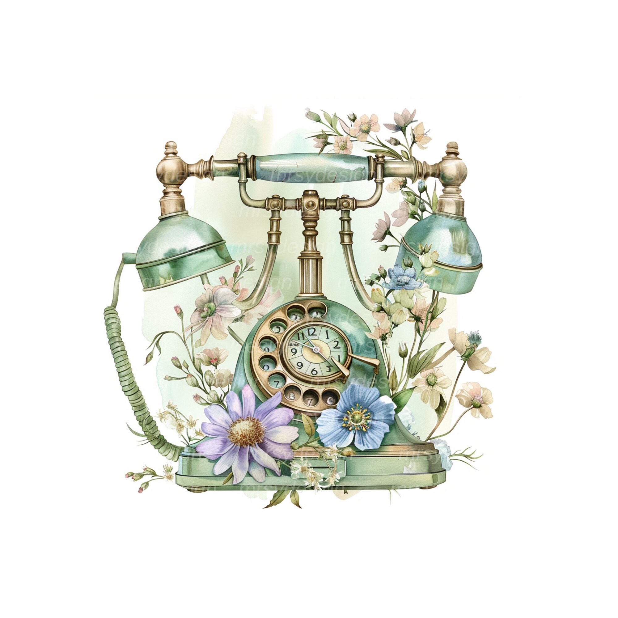 14 Vintage Telephone Watercolor Clipart , High Quality PNG, Printable ...