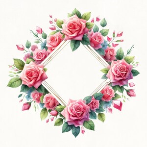 Watercolor Pink Rose Frame Clipart, Floral Clipart, Wedding Card Design ...