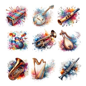 57 Musical Instruments Clipart Bundle, Artistic Music Notes Clipart ...