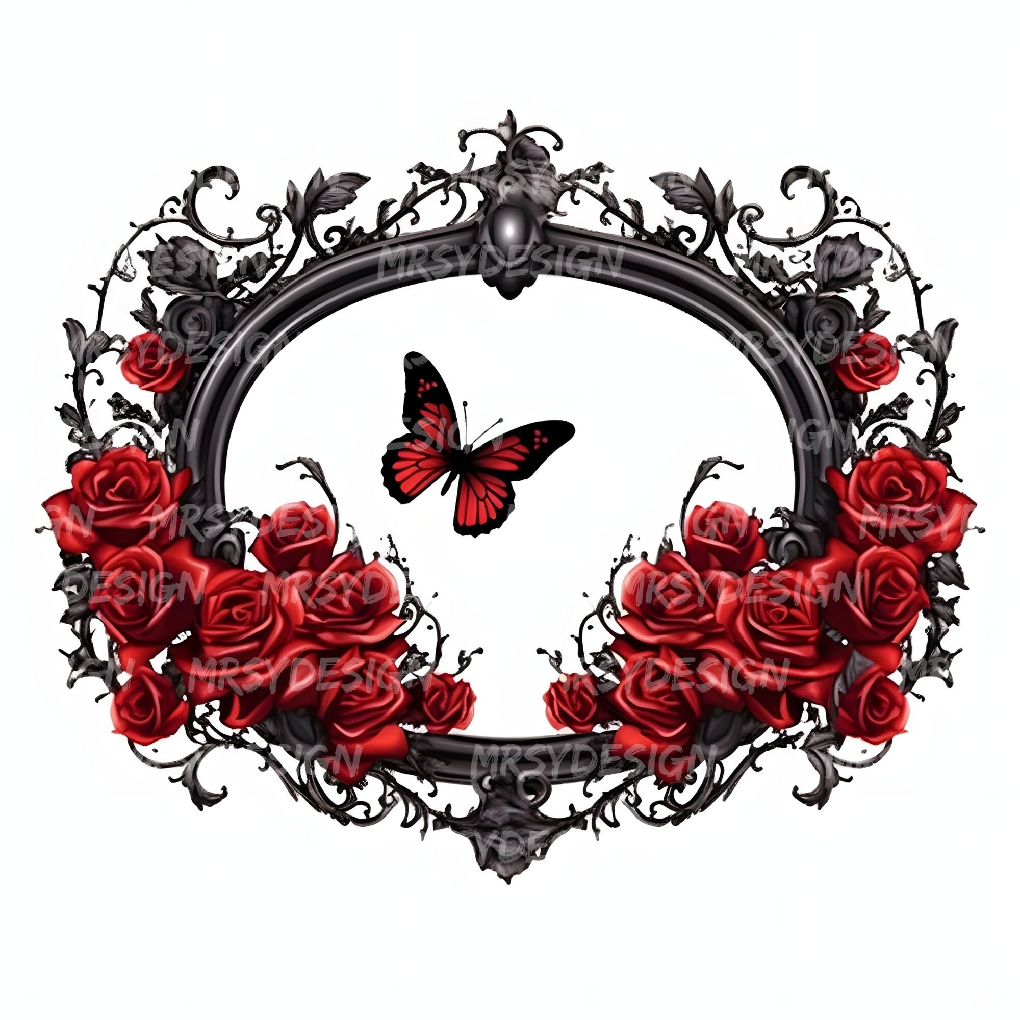 Frame Flower Clipart, Black Frame Png, Red Rose Clipart, Commercial Use ...
