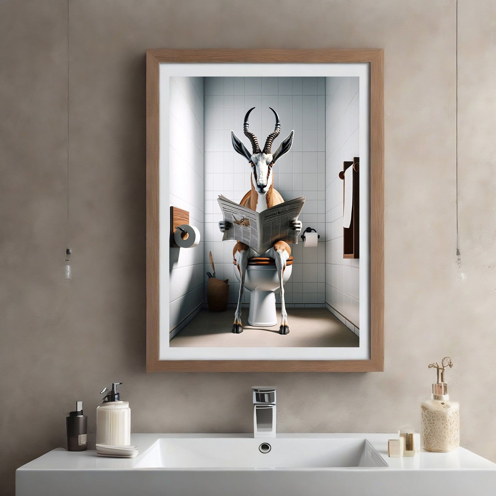 Springbok Wall Art, Funny Bathroom Print, Springbok in Toilet, Bathroom ...