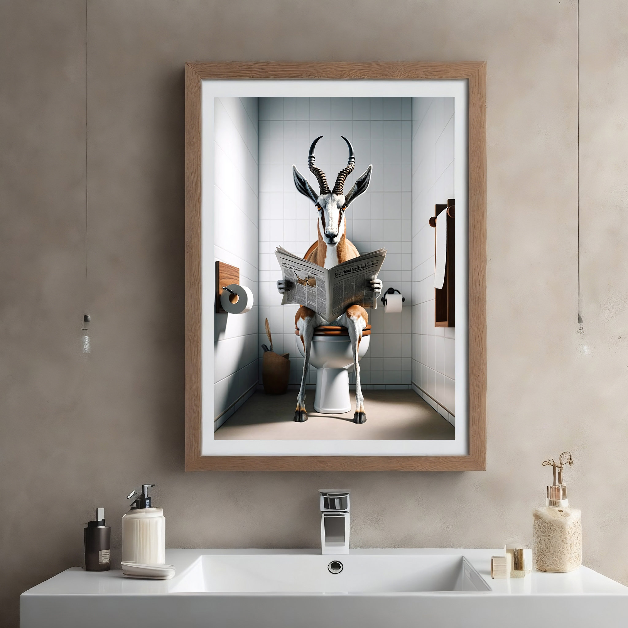 Springbok Wall Art, Funny Bathroom Print, Springbok in Toilet, Bathroom ...